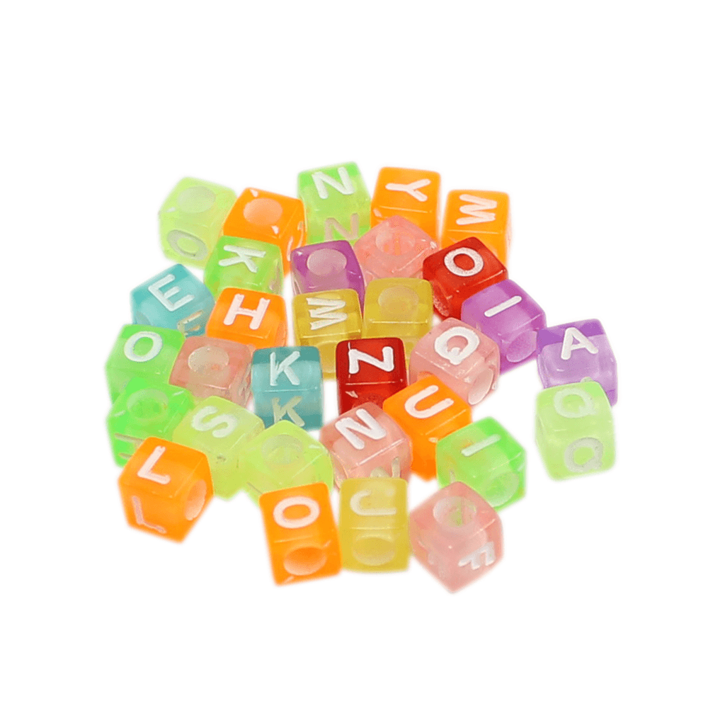 CONTA DADO LETRAS PAB013 6X6MM D TRANSPARENTE